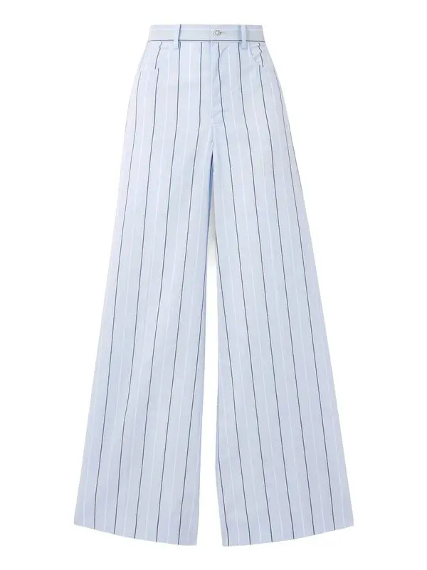 Marni Embroidered Striped Cotton Wide-leg Pants - Sky Blue