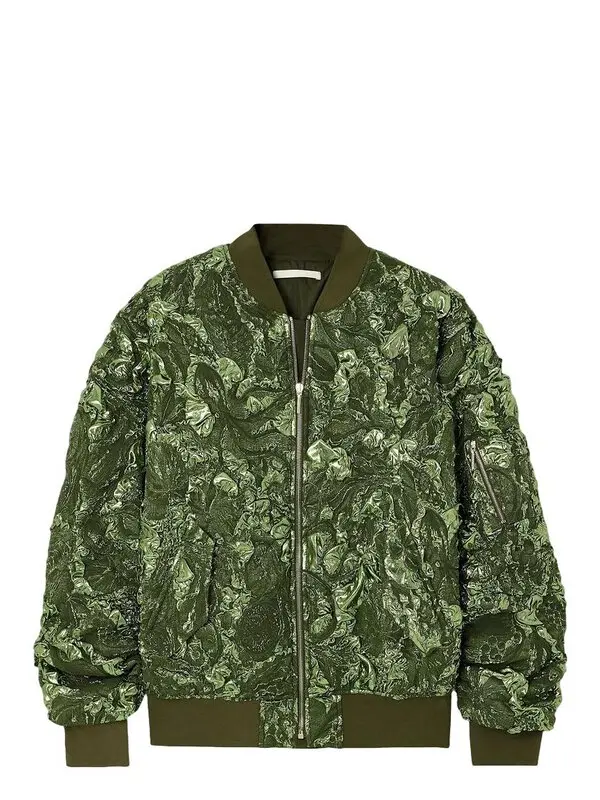 JASON WU Metallic Woven Bomber Jacket - Leaf Green