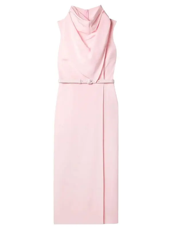 Adam Lippes Belted Draped Silk-crepe Midi Dress - Baby Pink
