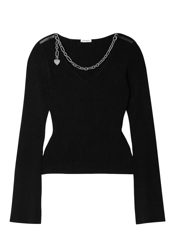 Acne Studios Chain-embellished Ribbed-knit Sweater - Black