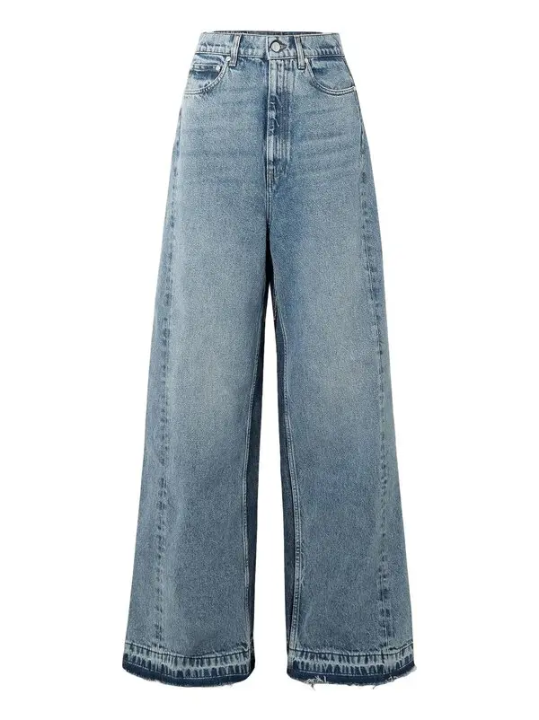 Stella McCartney Frayed Twotone Mid-rise Wide-leg Jeans - Mid Denim