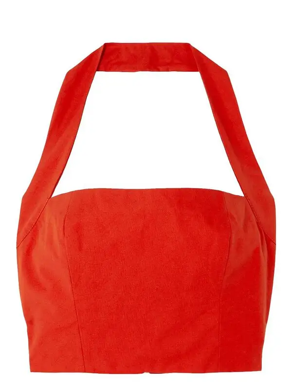 TOLU COKER Woop Cropped Halterneck Top - Red