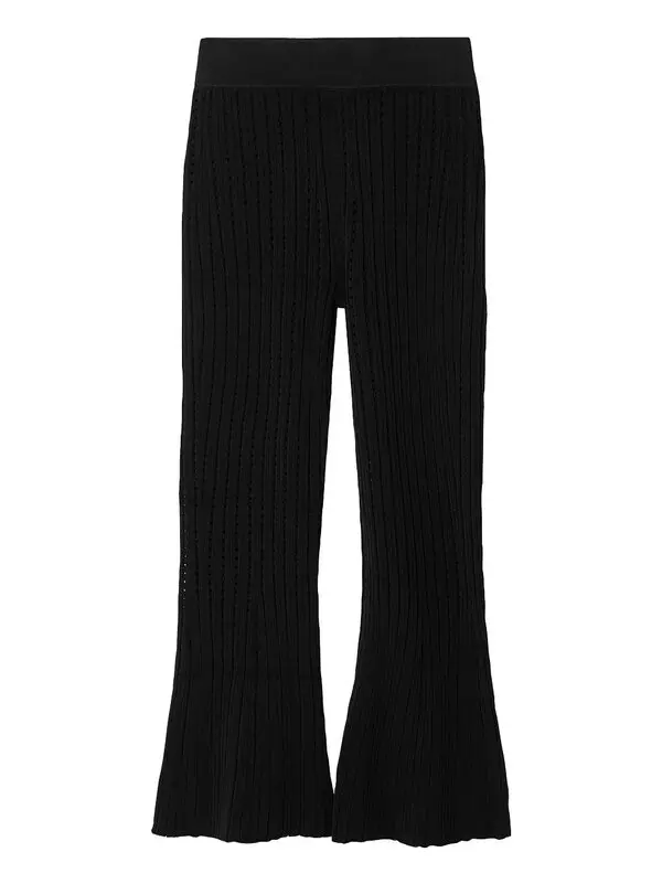 Adam Lippes Cropped Pointelle-knit Flared Pants - Black