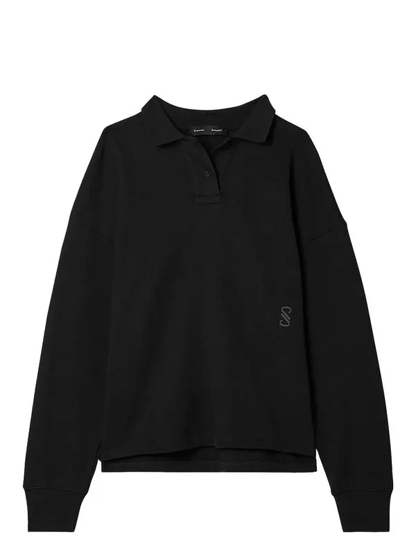 Proenza Schouler Brooks Flocked Cotton-jersey Polo Shirt - Black