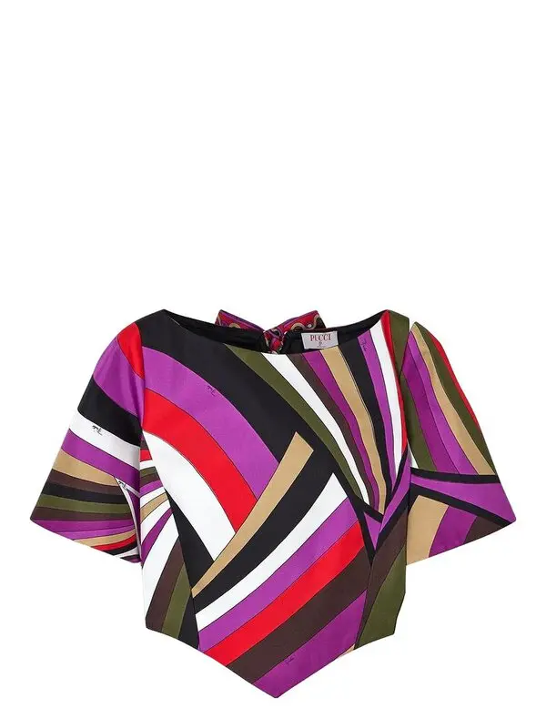 Emilio Pucci Asymmetric Cropped Printed Silk-twill Blouse - Violet