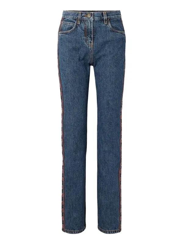 Etro Embroidered High-rise Slim-leg Jeans - Mid Denim