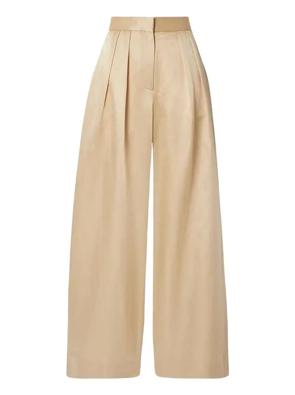 Adam Lippes Pleated Duchess-satin Wide-leg Pants - Beige