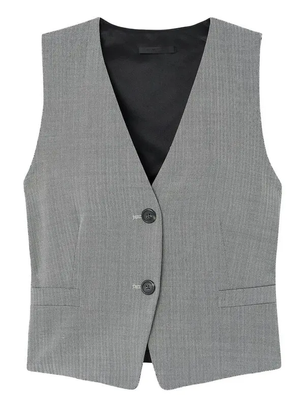 Helmut Lang Cutout Satin-paneled Herringbone Tweed Vest - Gray