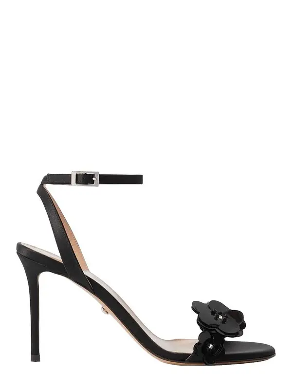 Mach & Mach Appliquéd Satin Sandals - Black