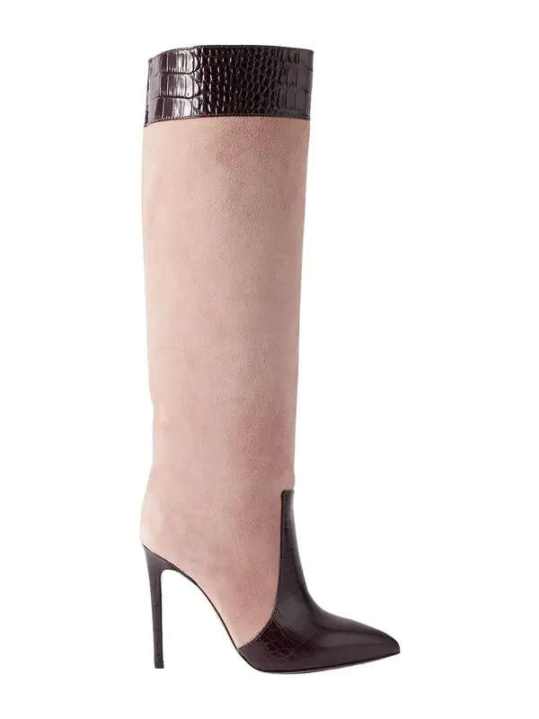 Paris Texas Croceffect Leather-trimmed Suede Knee-high Boots - Beige