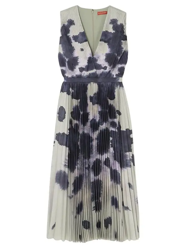 Altuzarra Printed Pleated Satin Midi Dress - Storm Blue