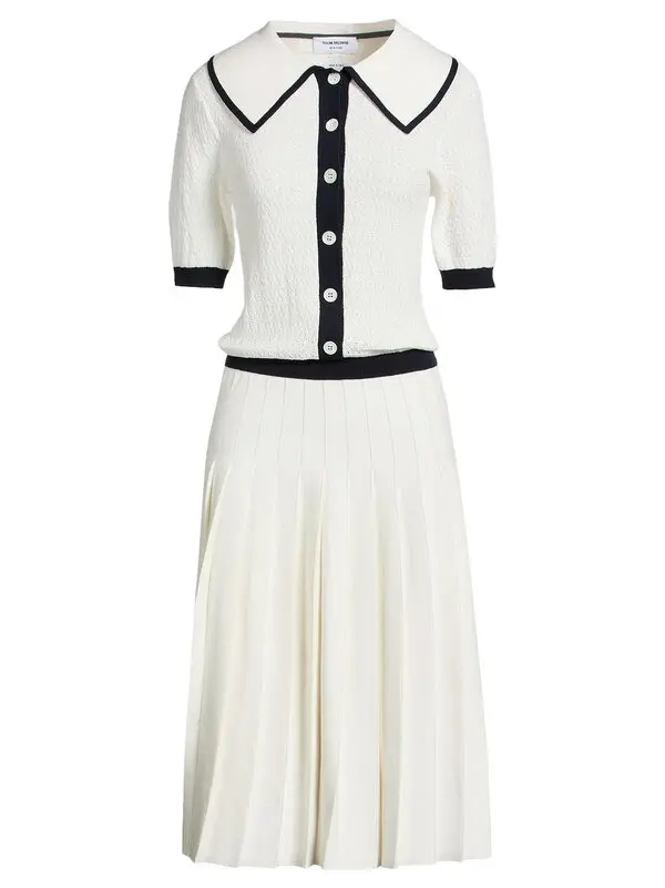 Thom Browne Pleated Crochet-knit Midi Shirt Dress - Ivory