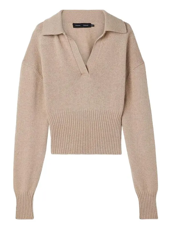 Proenza Schouler Jeanne Ribbed-knit Cashmere And Wool-blend Polo Sweater - Beige