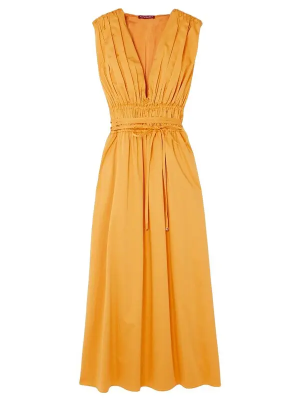 Altuzarra Fiona Gathered Stretch-cotton Poplin Midi Dress - Saffron