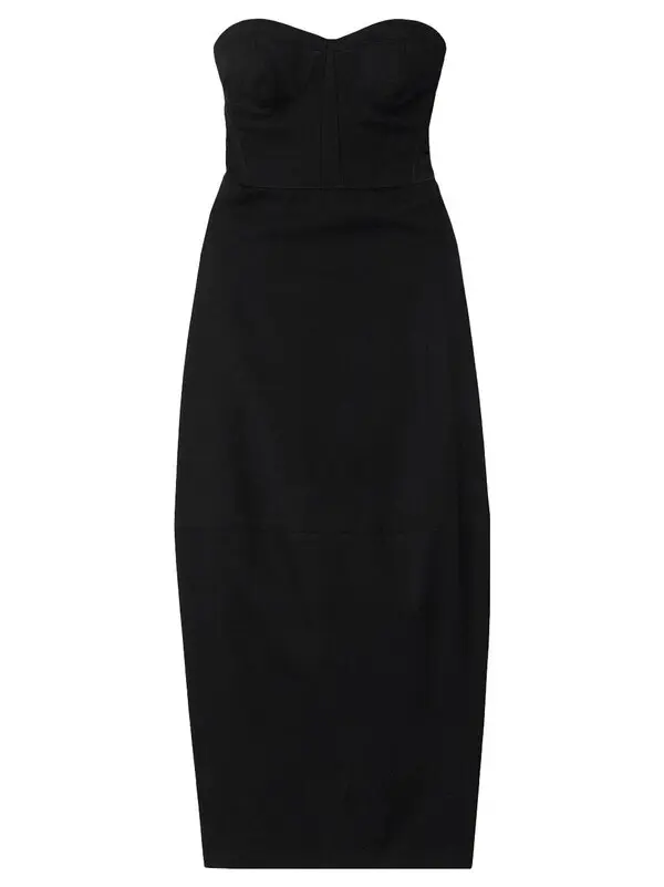 FFORME Jett Strapless Cotton And Wool-blend Twill Midi Dress - Black