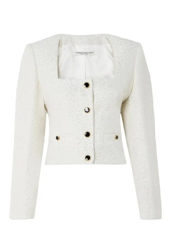 Alessandra Rich Sequined Tweed Jacket - Off-white
