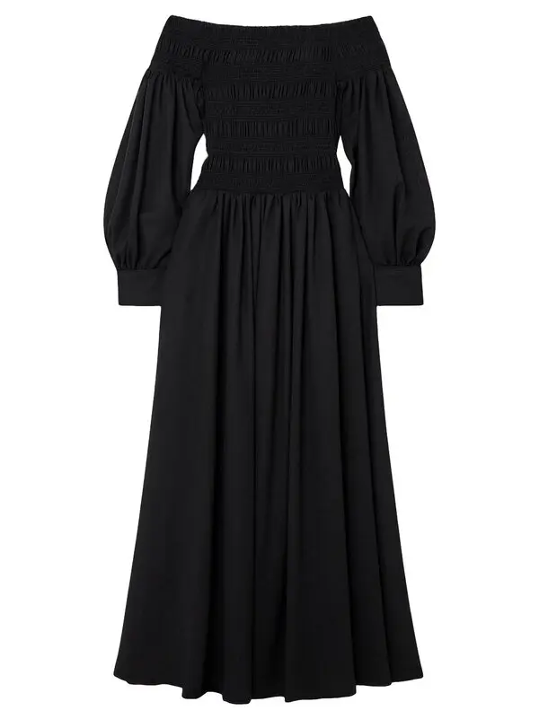 Max Mara Manu Off-the-shoulder Wool-gauze Maxi Dress - Black