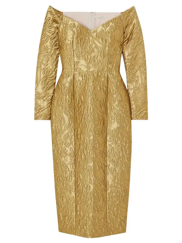 EMILIA WICKSTEAD Floral Brocade Midi Dress - Gold