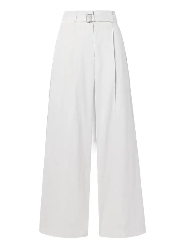 Proenza Schouler Dana Belted Cotton And Linen-blend Wide-leg Pants - Light Gray
