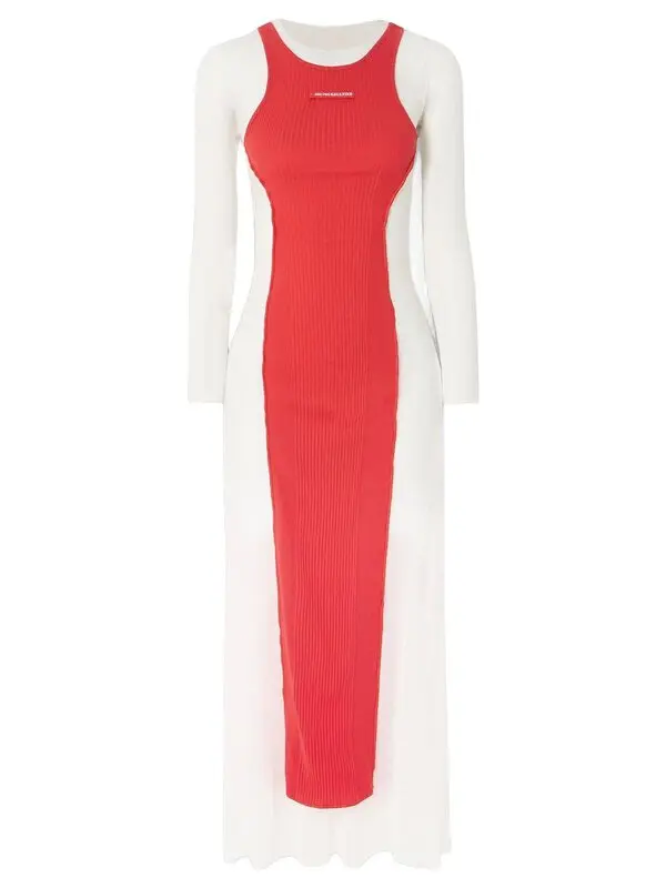 JEAN PAUL GAULTIER Layered Ribbed Cotton-jersey And Mesh Maxi Dress - Red
