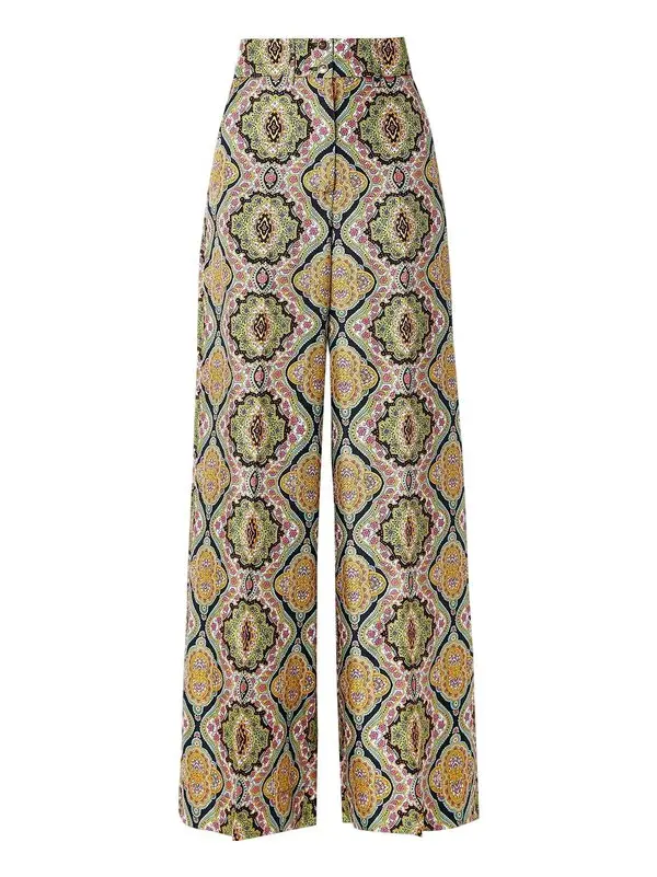 Etro Printed Silk-twill Wide-leg Pants - Sage Green