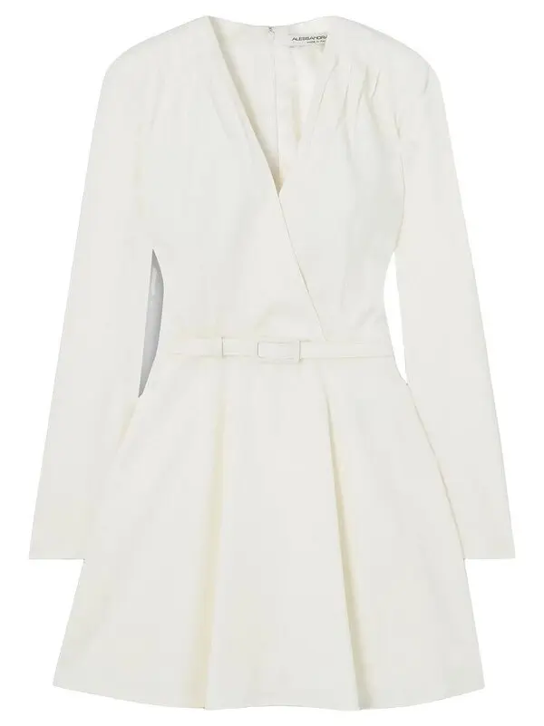 Alessandra Rich Belted Wool-crepe Mini Dress - Off-white