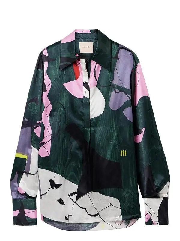 ROKSANDA Printed Satin Shirt - Dark Green