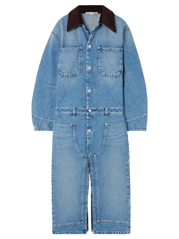 Stella McCartney Corduroy-trimmed Denim Midi Shirt Dress - Mid Denim