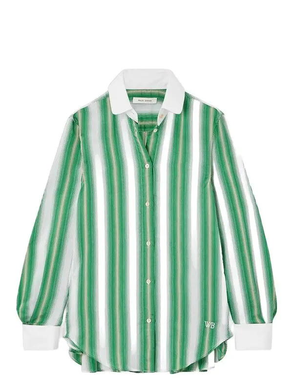 WALES BONNER Embroidered Striped Satin Shirt - Green