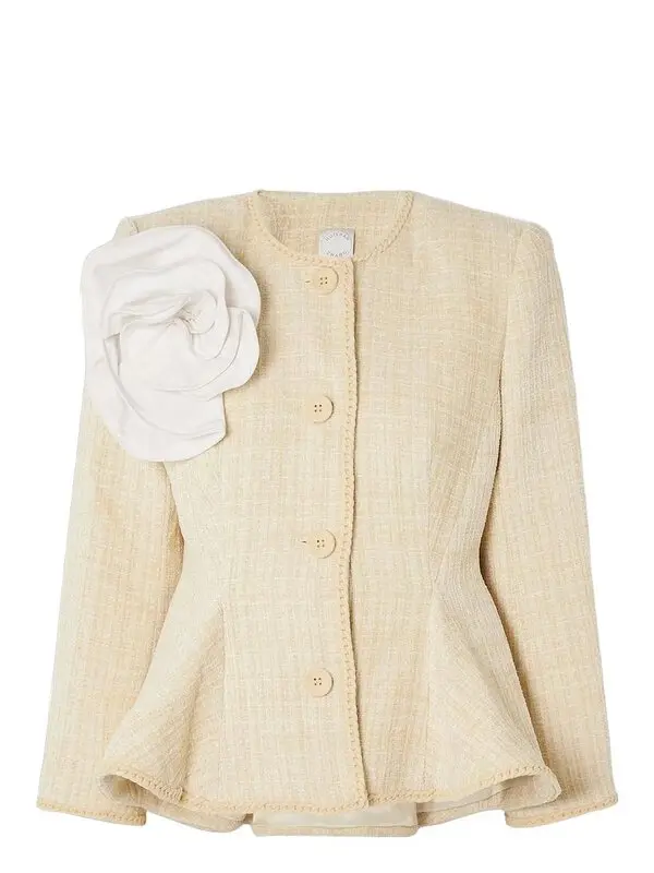 Huishan Zhang Agar Appliquéd Tweed Jacket - Cream