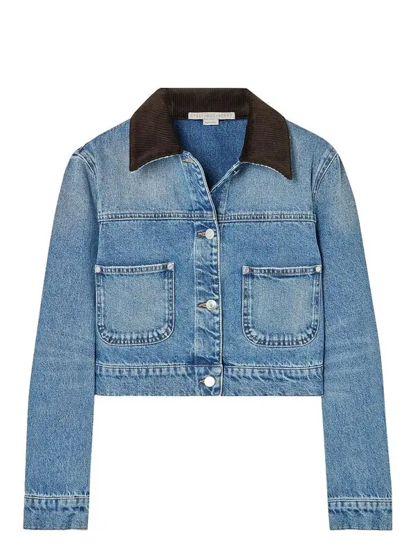 Stella McCartney Cropped Denim Jacket With Corduroy Trims - Light Denim