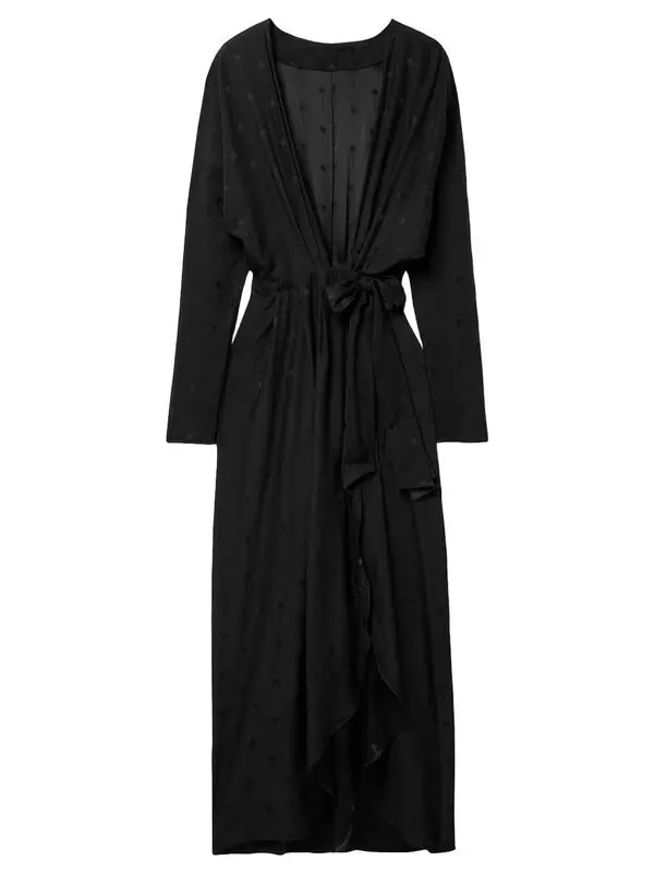 Johanna Ortiz Dance Of Devotion Silk Satin-jacquard Midi Wrap Dress - Black