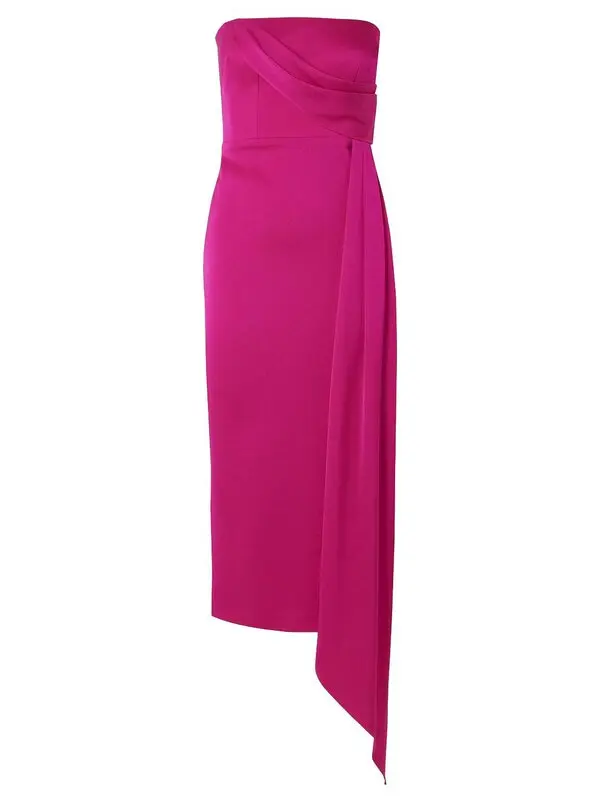Alex Perry Strapless Draped Satin-crepe Midi Dress - Fuchsia