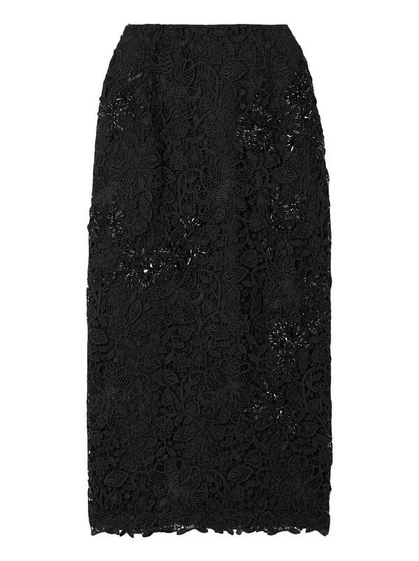 Carolina Herrera Embellished Corded Lace Midi Skirt - Black