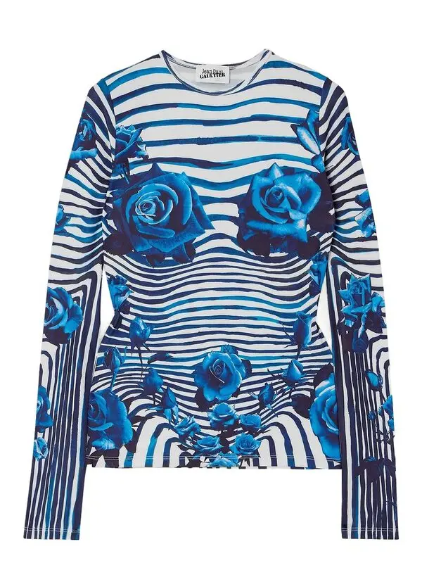 JEAN PAUL GAULTIER Printed Stretch-jersey Top - Blue