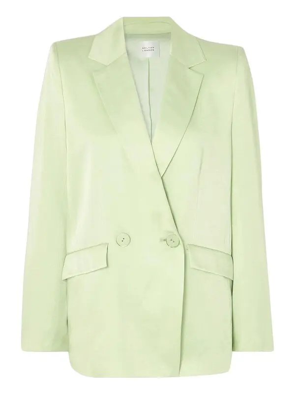 Galvan Boyfriend Double-breasted Satin Blazer - Light Green