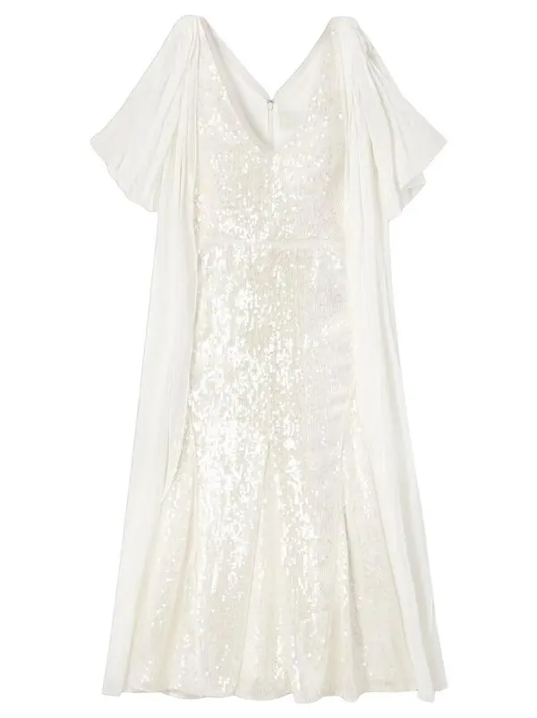 Erdem Draped Chiffon-paneled Sequined Satin Midi Dress - Off-white