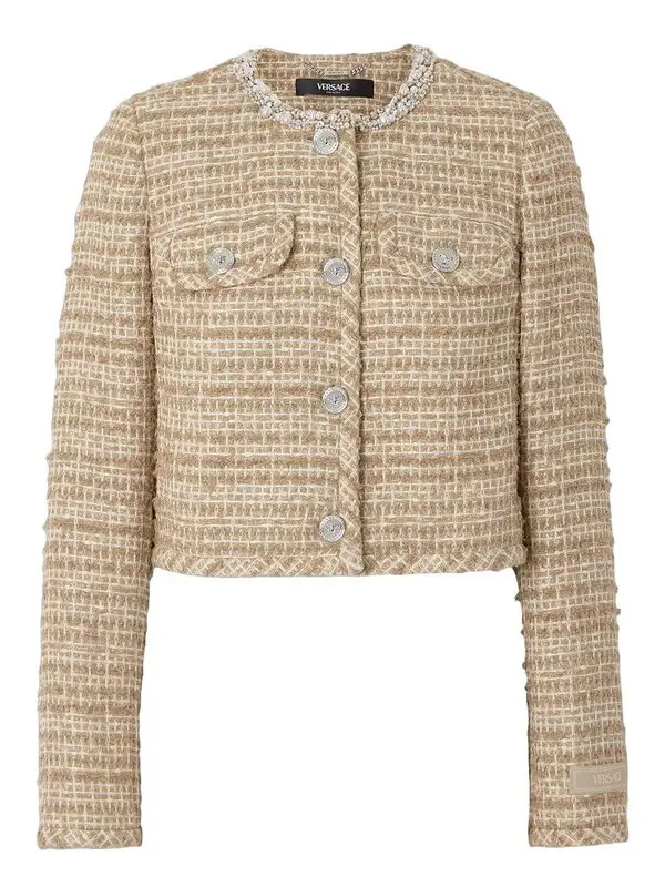 Versace Embellished Cotton-blend Tweed Jacket - Beige