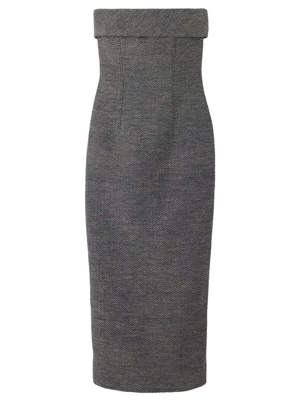 EMILIA WICKSTEAD Keeley Strapless Cotton-blend Tweed Midi Dress - Navy