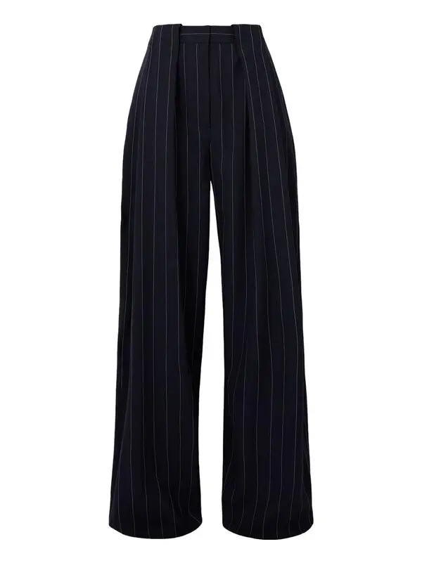 Stella McCartney Paneled Pinstriped Wide-leg Pants - Navy