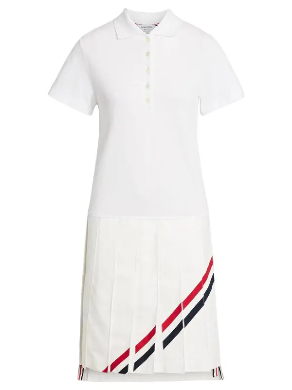 Thom Browne Striped Pleated Shirt Dress - White