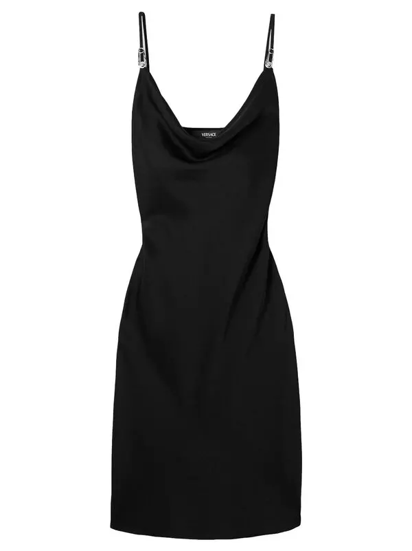 Versace Embellished Draped Satin Dress - Black