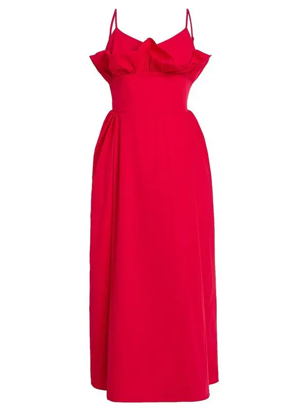 KIKA VARGAS Elisabeth Ruffled Guipure Lace And Cotton-poplin Midi Dress - Red