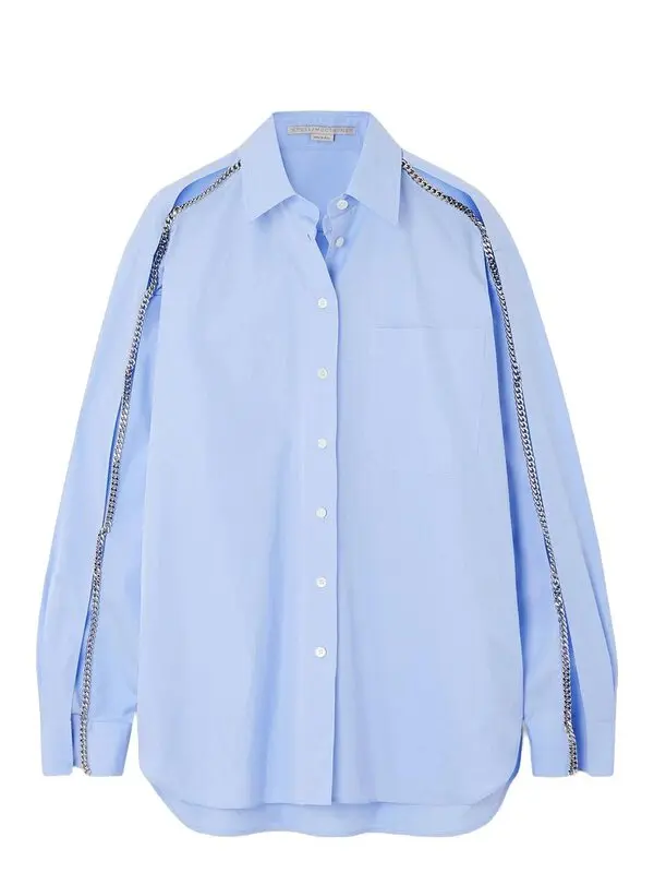 Stella McCartney Chain-embellished Cutout Oxford Shirt - Light Blue