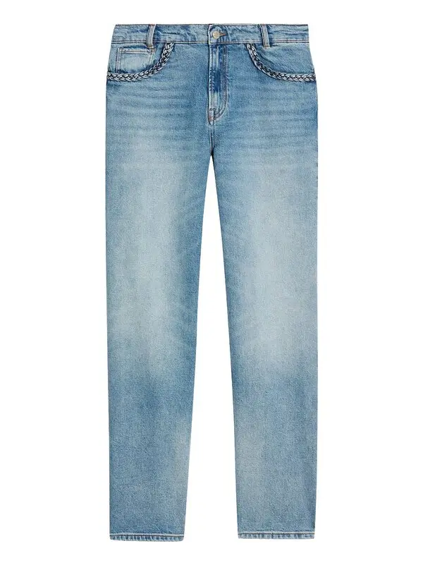 Maje Braid-trimmed High-rise Straight-leg Jeans - Light Denim