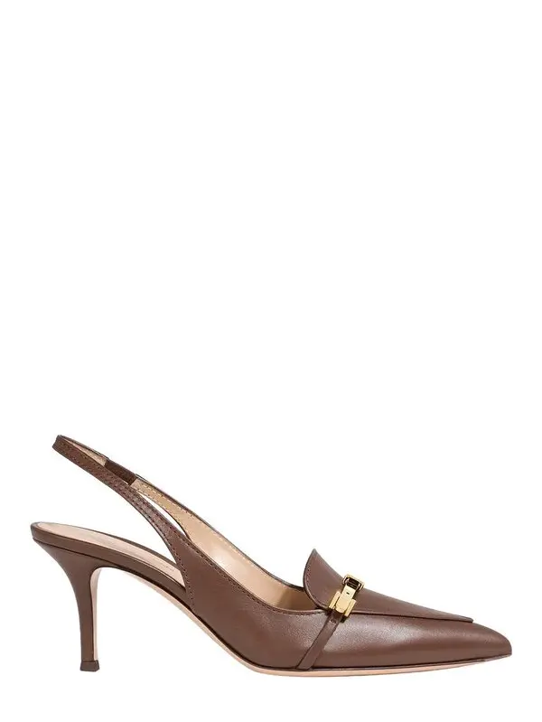 GIANVITO ROSSI Zarrey Embellished Leather Slingback Pumps - Brown