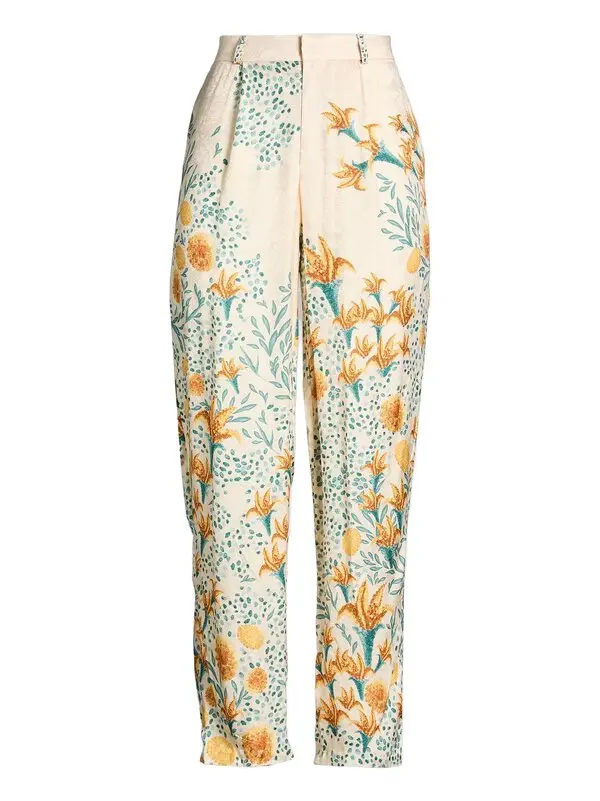 Agua Bendita Floral-print Jacquard Tapered Pants - Cream