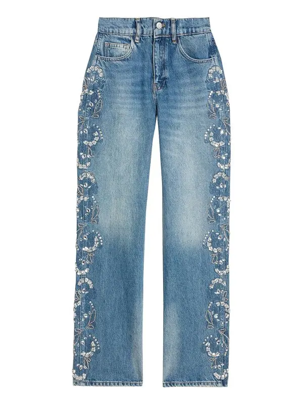 Maje Embellished High-rise Straight-leg Jeans - Mid Denim