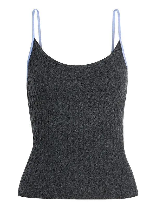 Naadam Cotton Oxford Paneled Cable-knit Wool And Cashmere-blend Camisole - Charcoal
