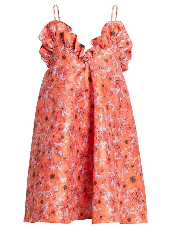 KIKA VARGAS Joran Ruffled Floral-print Taffeta Mini Dress - Orange